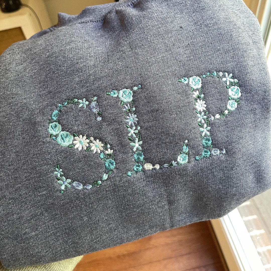Custom Embroidered Floral Letter Crewneck Sweatshirt RN PT - Etsy