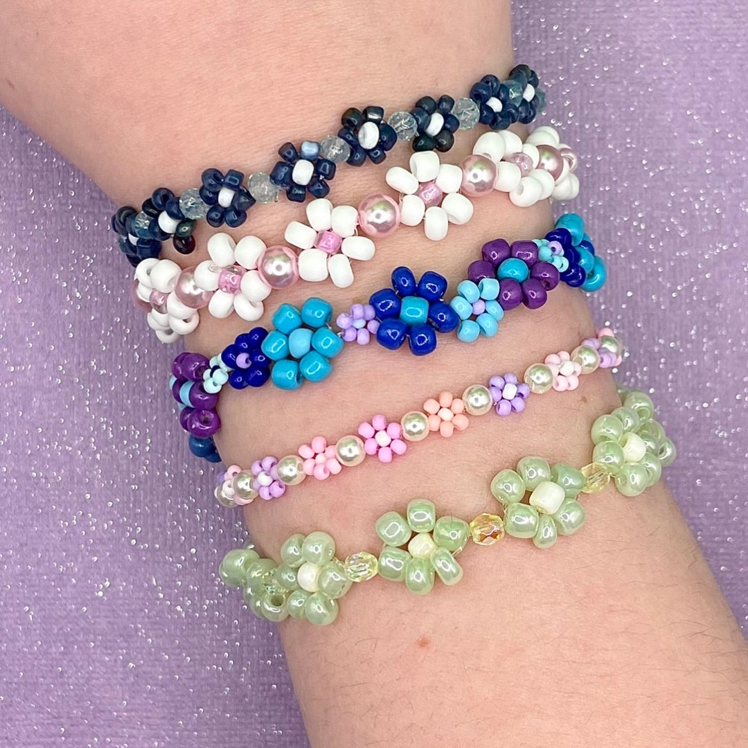Beaded Flower Bracelet - Etsy
