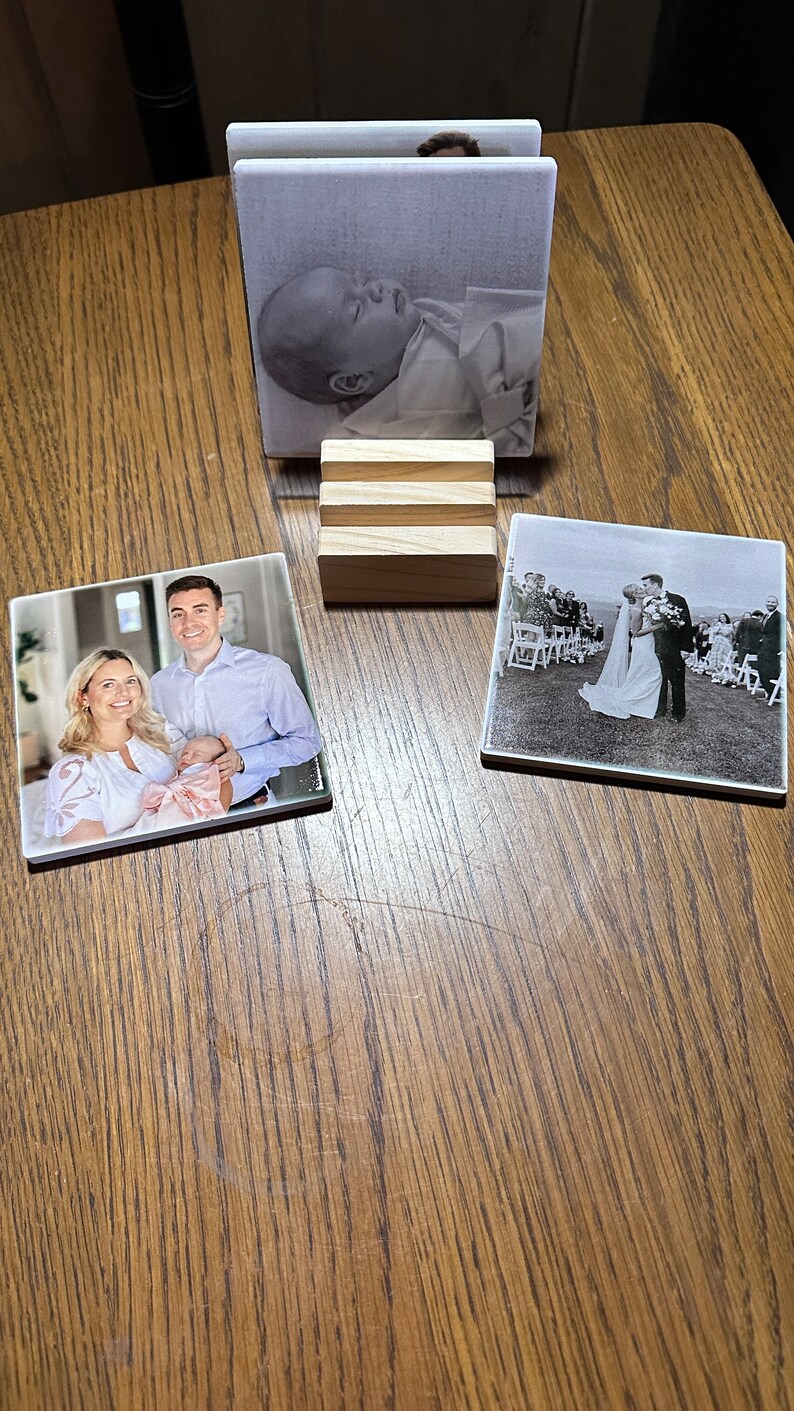 PERSONALIZED/CUSTOM Square CERAMIC Coasters /set of 4 With Wooden ...