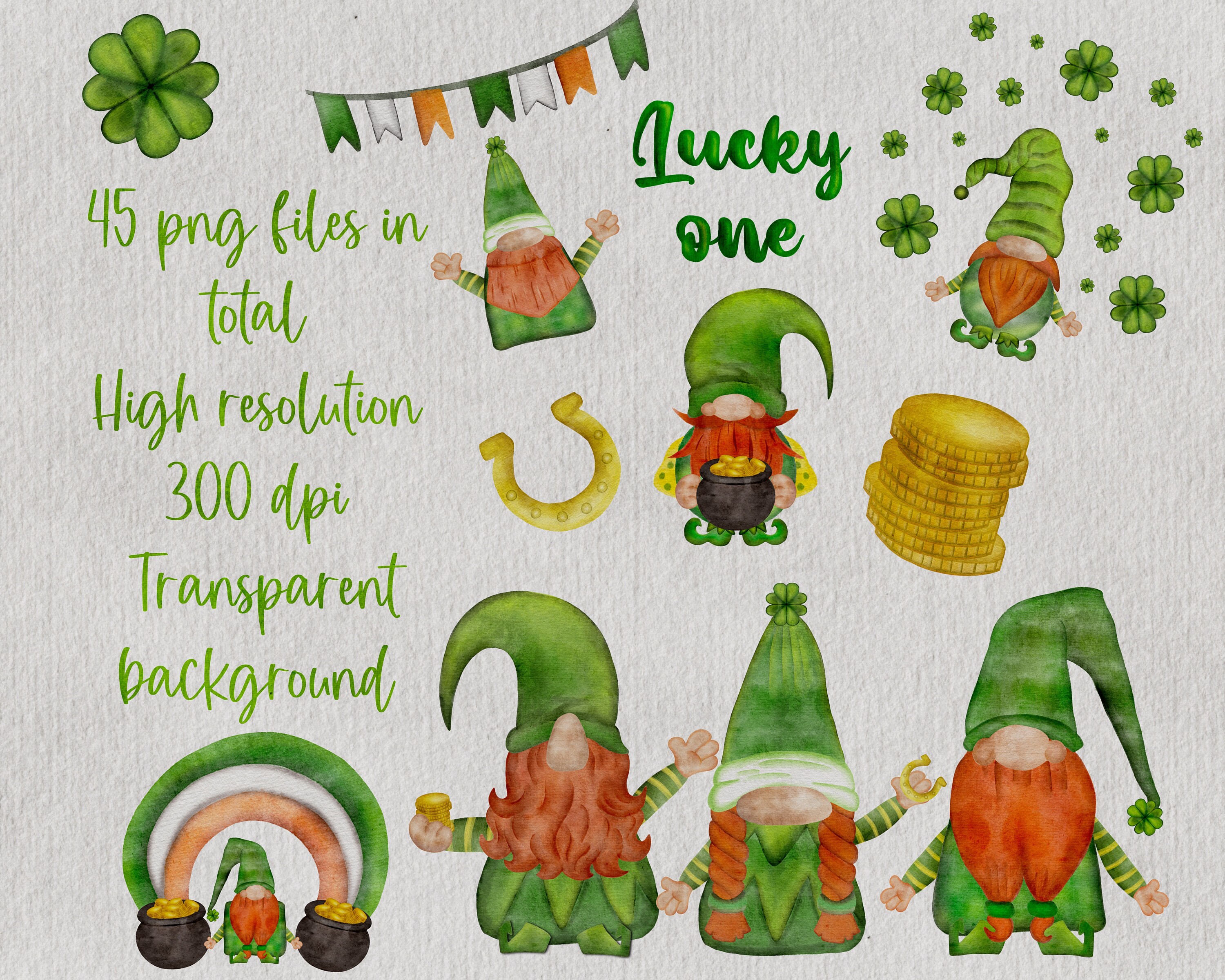 St. Patrick Gnomes Watercolor Clipart, Gnomes Clipart, Watercolor ...