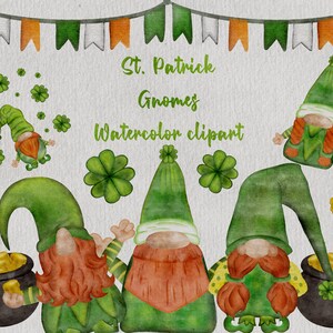 St. Patrick Gnomes Watercolor Clipart, Gnomes Clipart, Watercolor ...