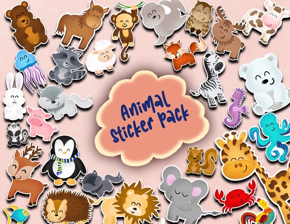 Animals Sticker Pack Animals Sticker Bundle Sticker Clipart - Etsy