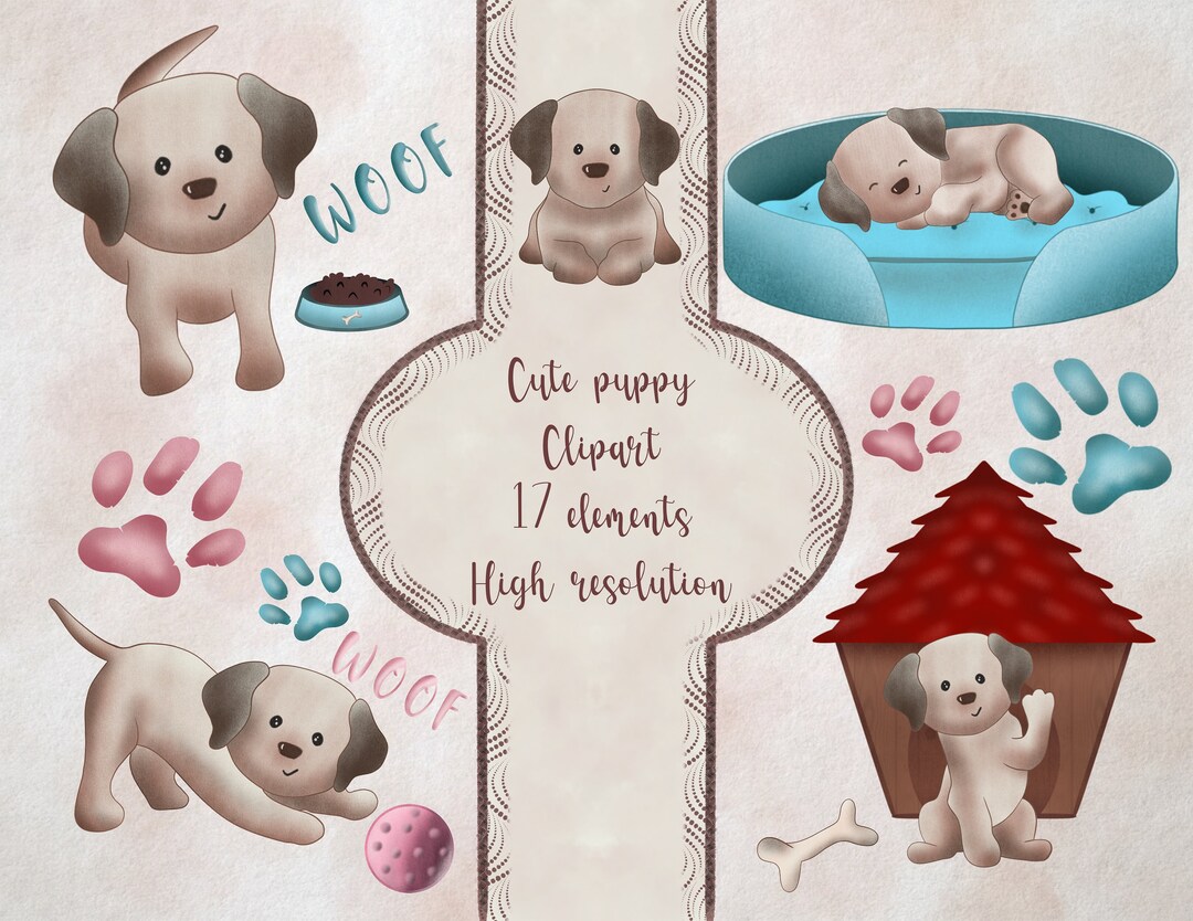 Cute Puppy Clipart, Cute Puppy Set, Animal Clipart - Etsy