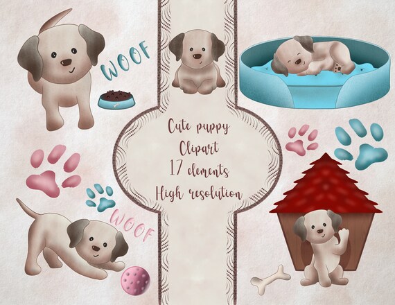 Cute Puppy Clipart Cute Puppy Set Animal Clipart - Etsy