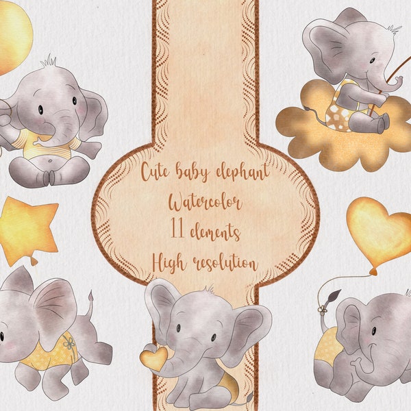 Yellow Grey Elephant - Etsy