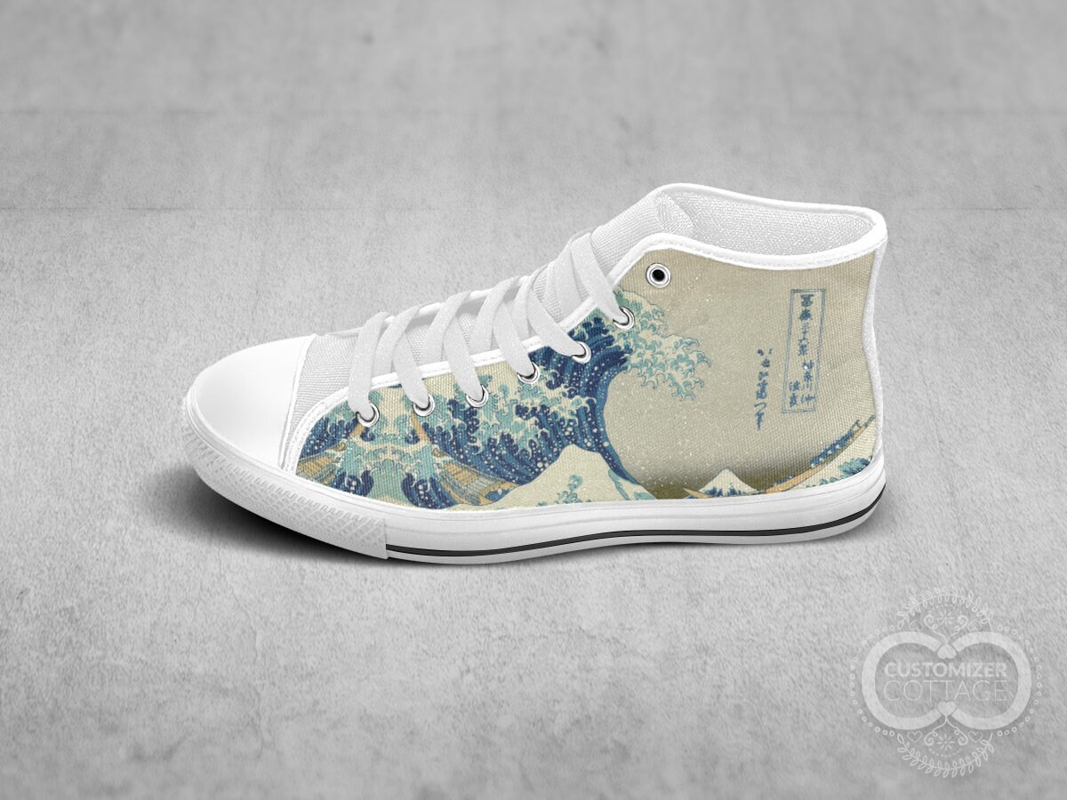 Great Wave off Kanagawa Painting, Custom Made White Shoes - Etsy