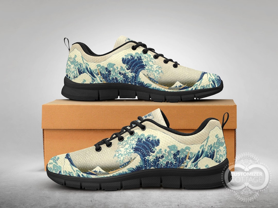 Great Wave off Kanagawa Painting, Custom Made Sports Shoes (black or ...