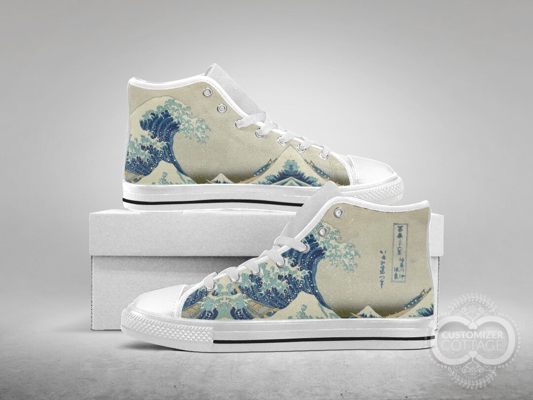 Great Wave off Kanagawa Painting, Custom Made White Shoes - Etsy