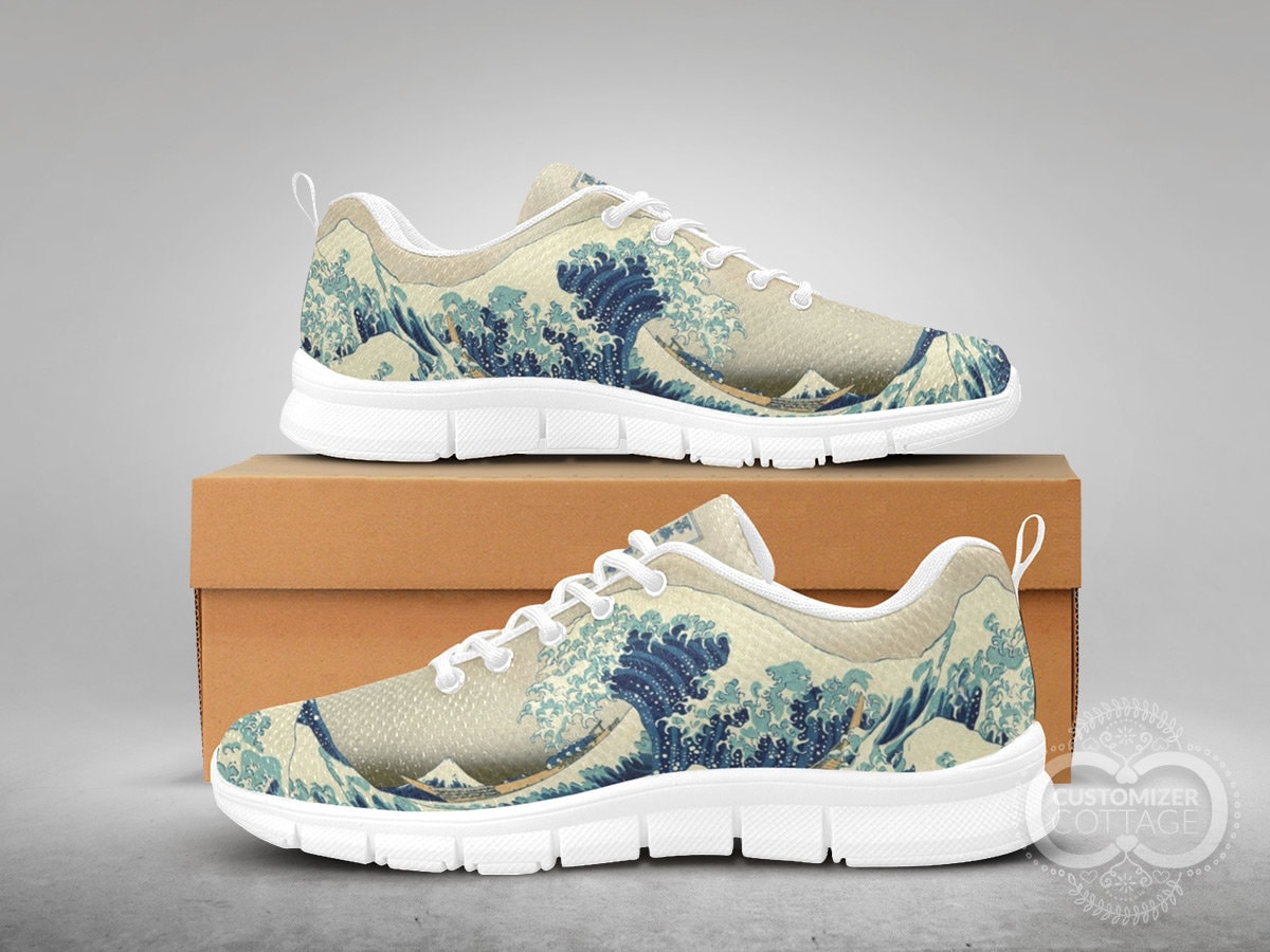 Great Wave off Kanagawa Painting, Custom Made Sports Shoes (black or ...