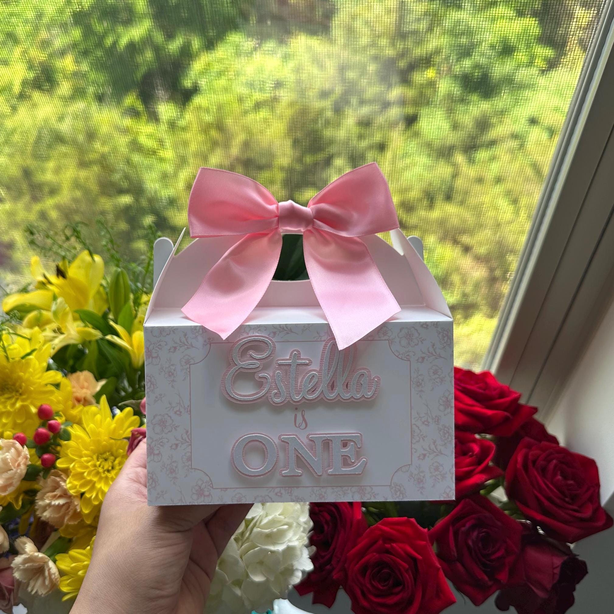 Pink Flower Bow Gable Box: Custom Goodie Box (5.9x3.5x3.5 In) - Etsy