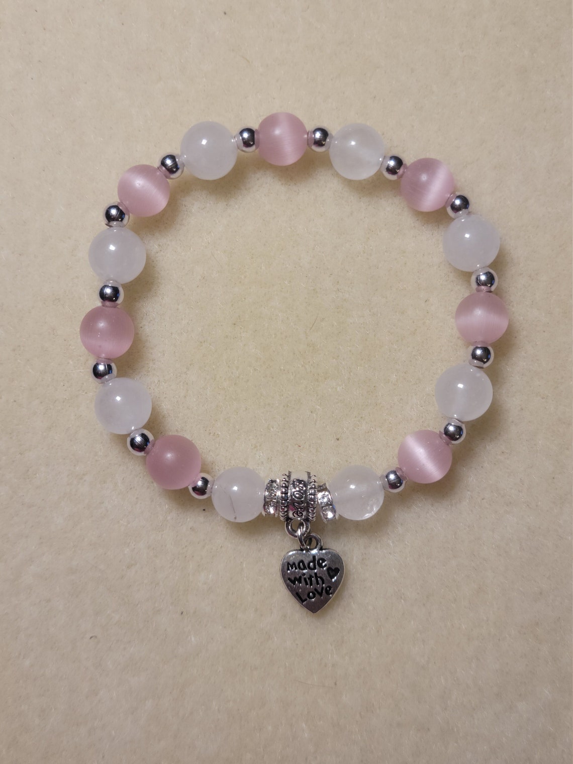 Pink and White Beaded Bracelet | Pink Bracelet | Stretch Bracelet ...