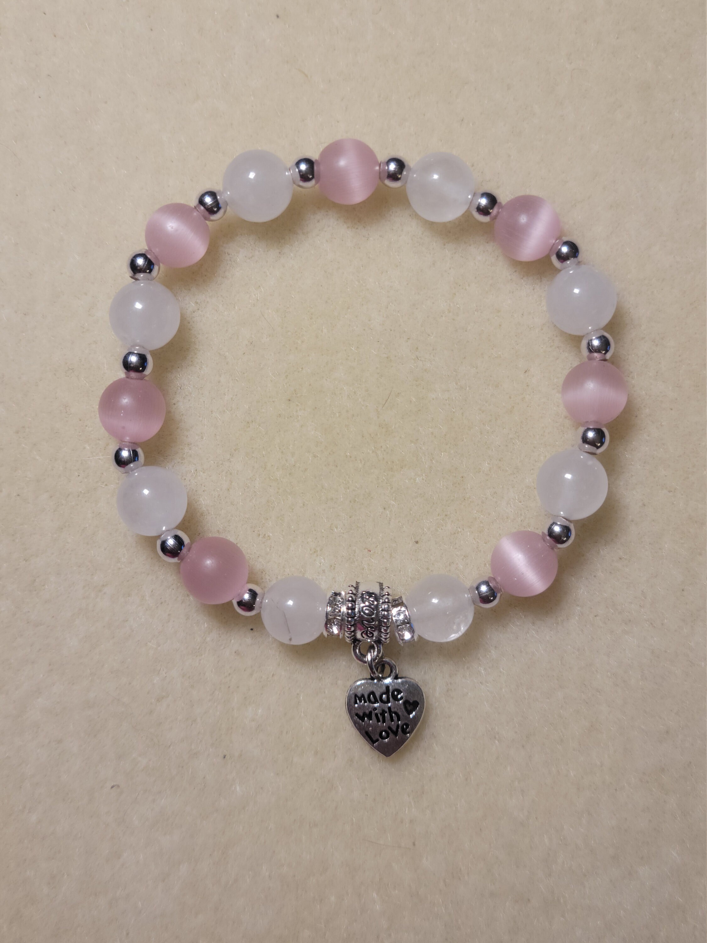 Pink and White Beaded Bracelet | Pink Bracelet | Stretch Bracelet ...