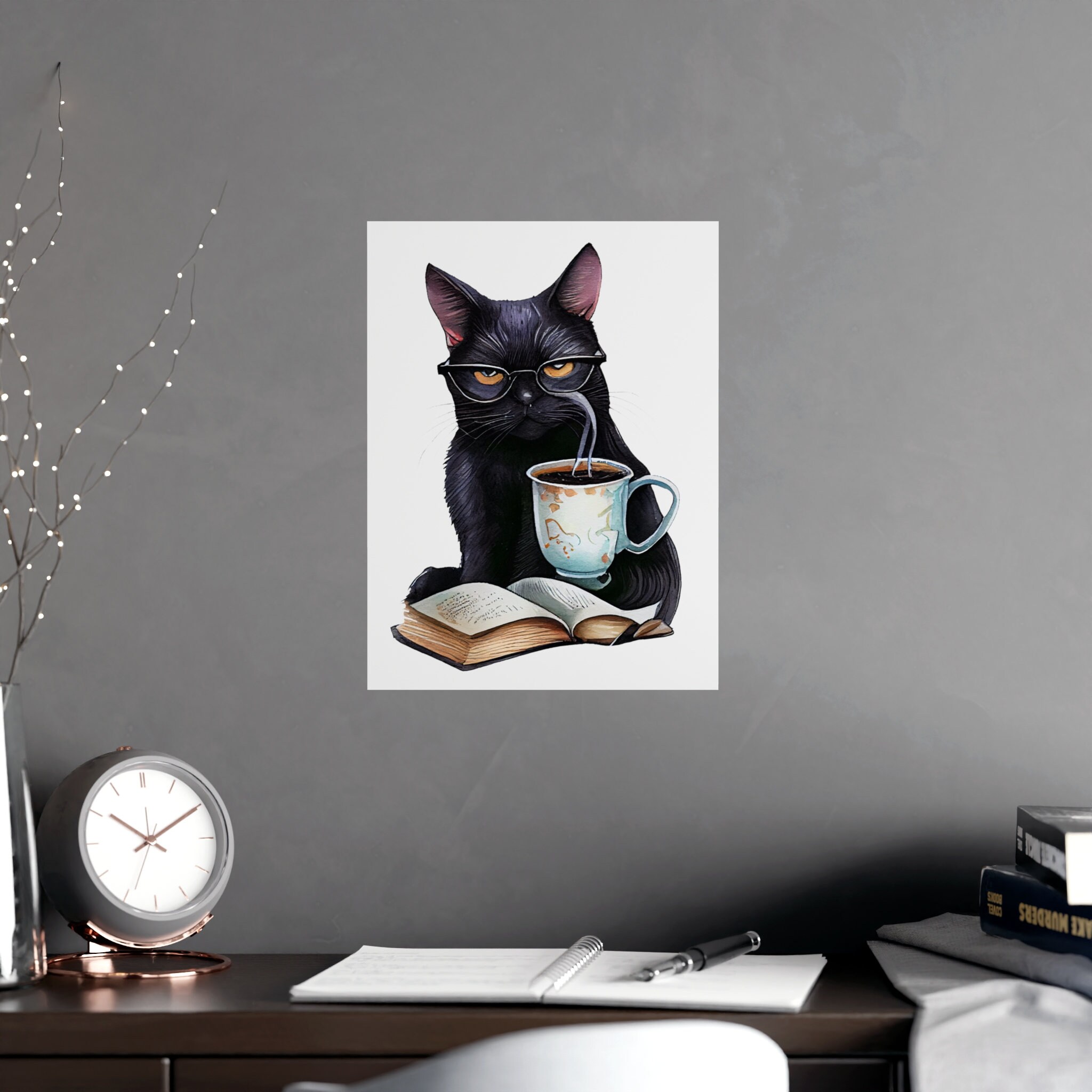 Cat Reading a Bool Drinking Coffee Knowing Things Vertical - Etsy