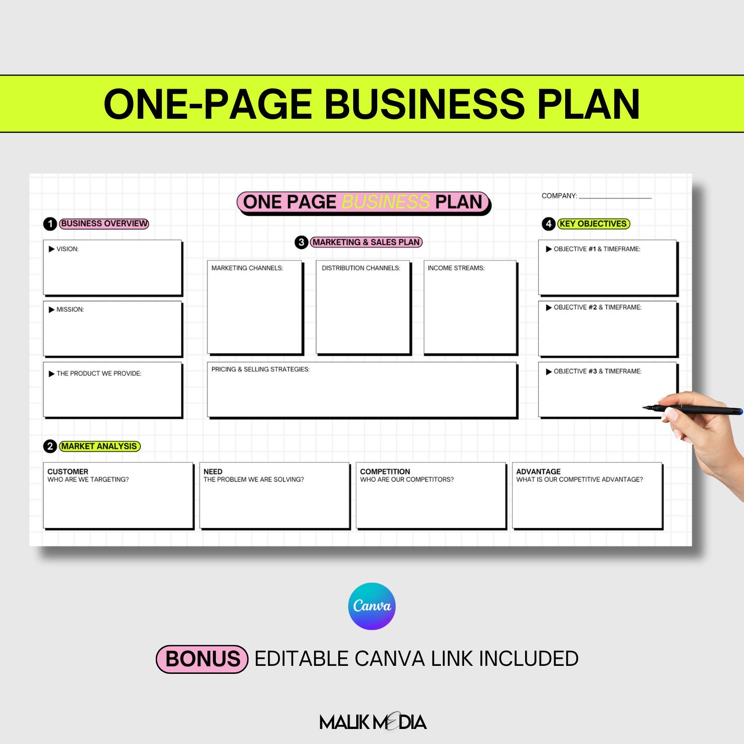 Business Plan Template, Startup Business Plan Worksheet, Editable ...