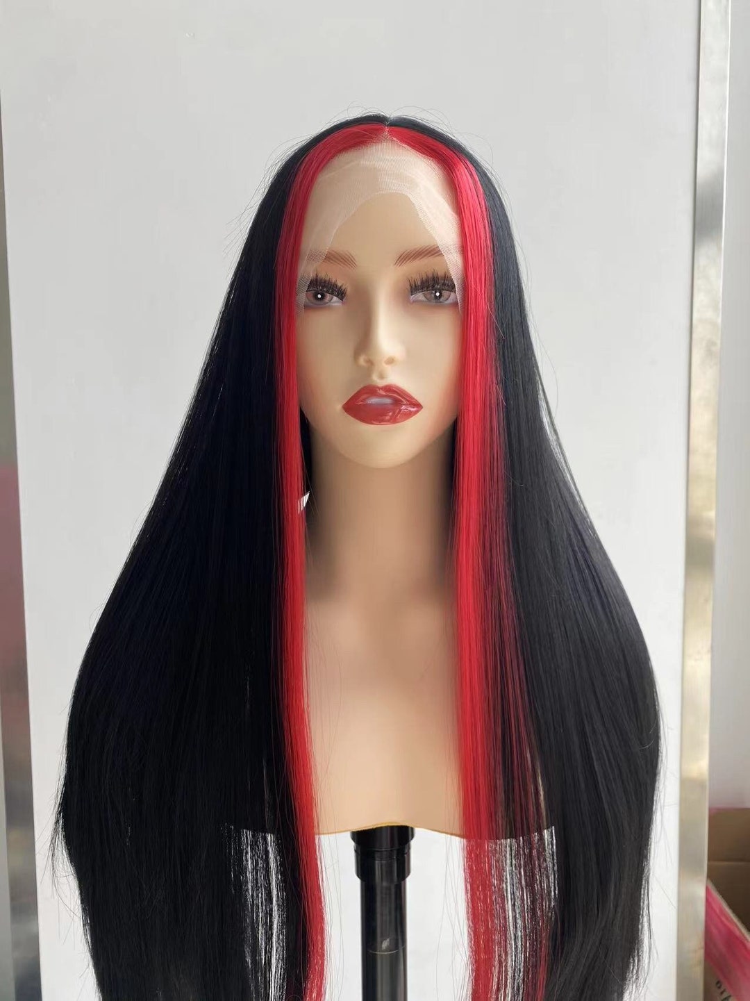 Highlight Red/1b Color Synthetic Lace Front Wig Heat Resistant Long ...