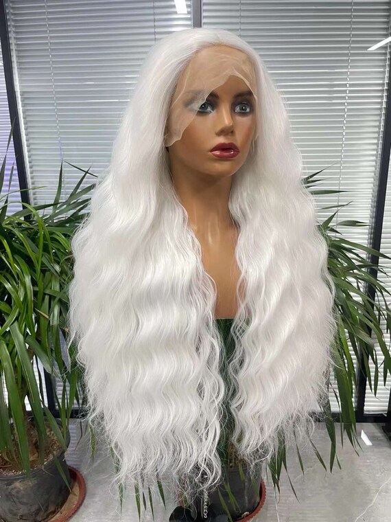 White Color Synthetic Lace Front Wig Heat Resistant Long Body | Etsy