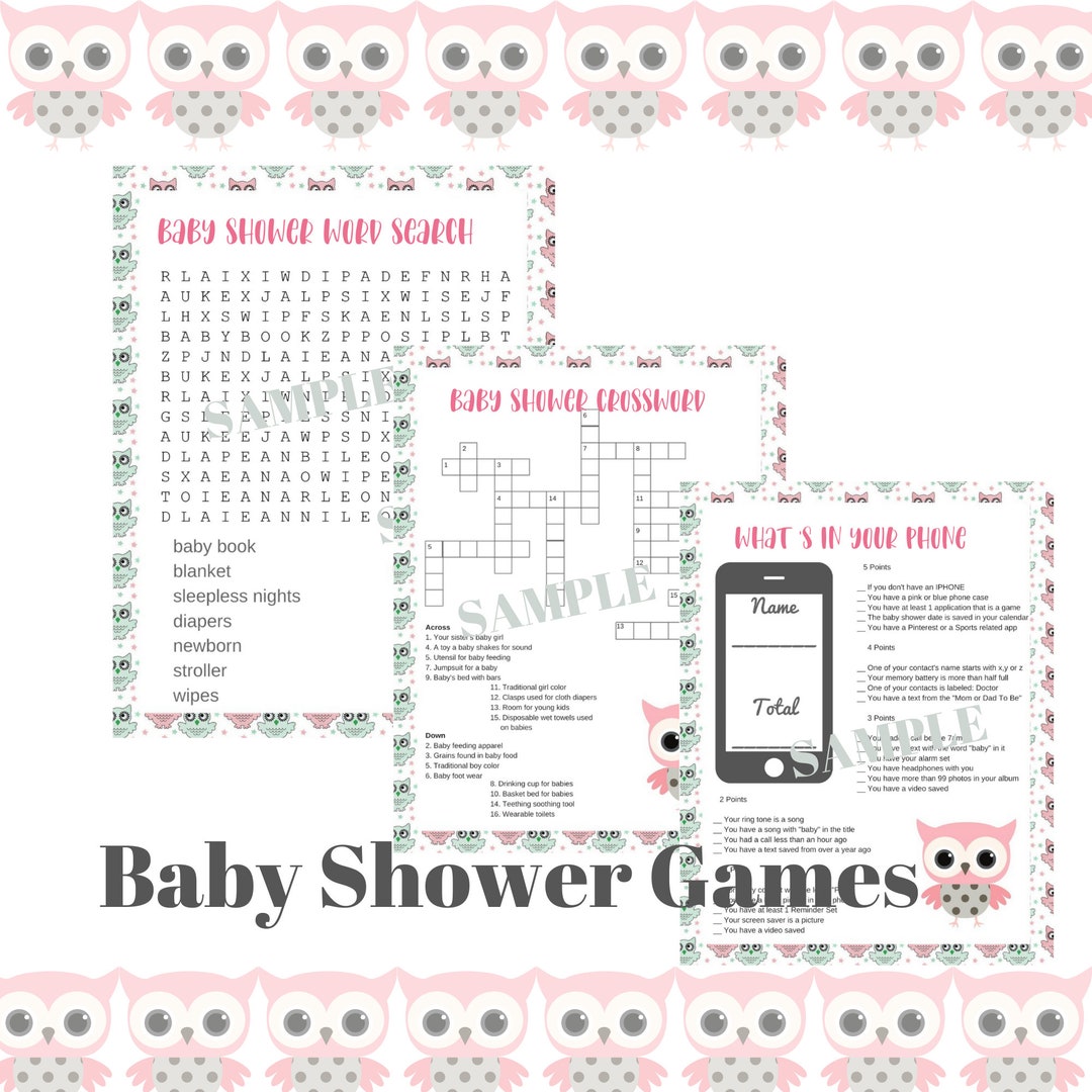 Baby Owl Baby Shower Game Bundle-14 Games - Etsy