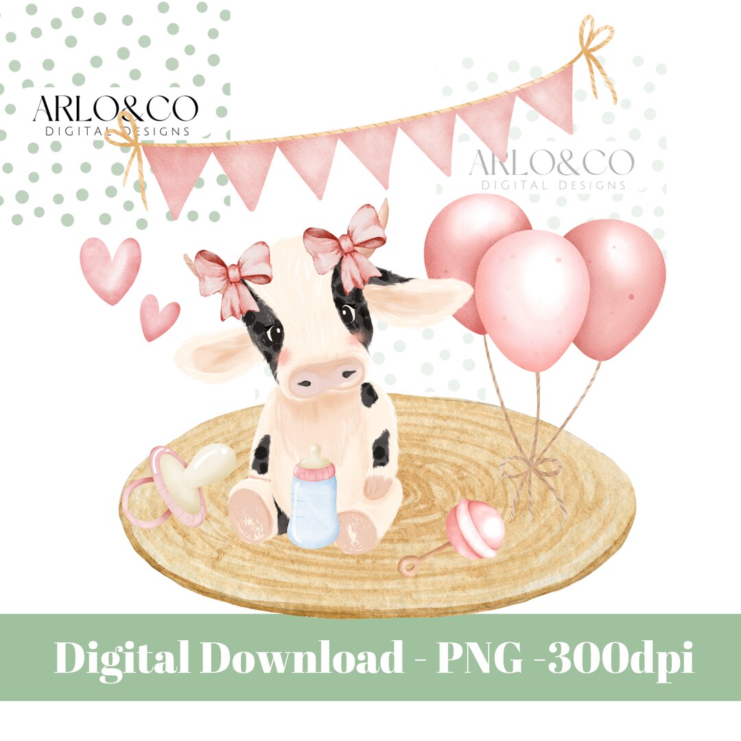 Cute Baby Cow Png Clipart Digital Download/new Baby Girl Printable Png ...
