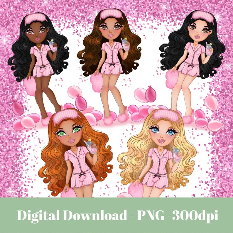 Girls Sleepover Fashion Doll Characters PNG Sublimation - Etsy
