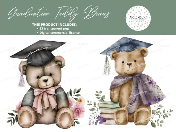 Watercolor Teddy Bear Graduation Clipart Graduate Clipart, 52% OFF