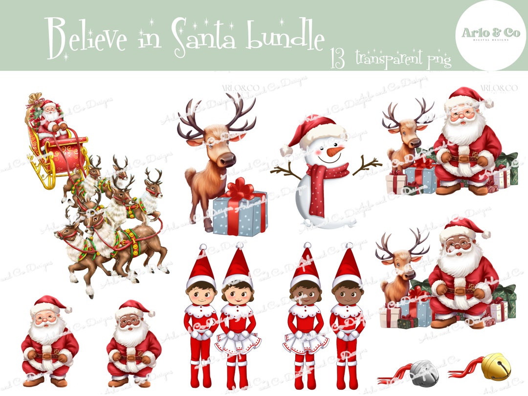 Santa Sleigh, Elves Clipart, Christmas Sleigh Bells Sublimation PNG ...