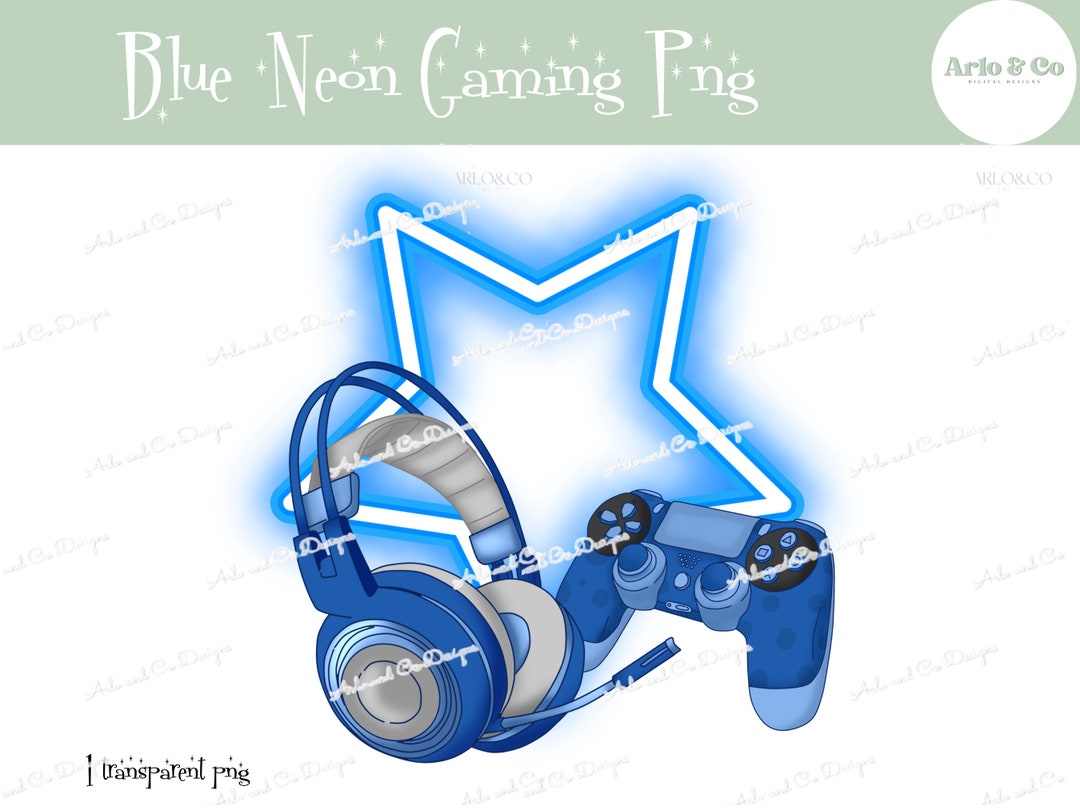 Blue Neon Boy/girl Gamer Head Set and Video Game Controller PNG ...