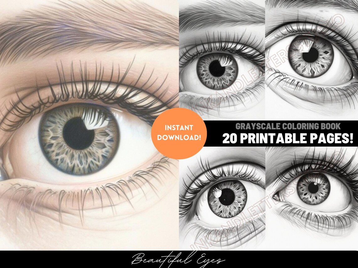 Beautiful Eyes Pupils Coloring Page Grayscale Adult Printable Coloring ...