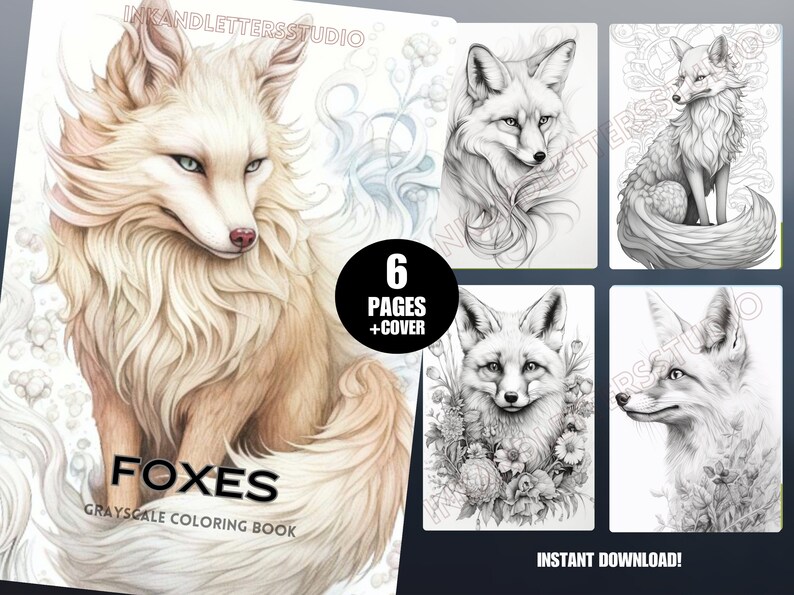 Fox Coloring Page Adult Printable Grayscale Coloring Page for Adult ...