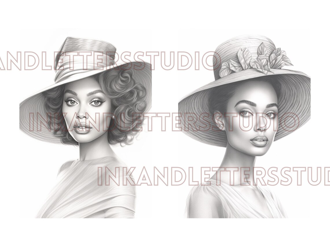 Elegant Black Women Coloring Page Grayscale Adult Printable - Etsy