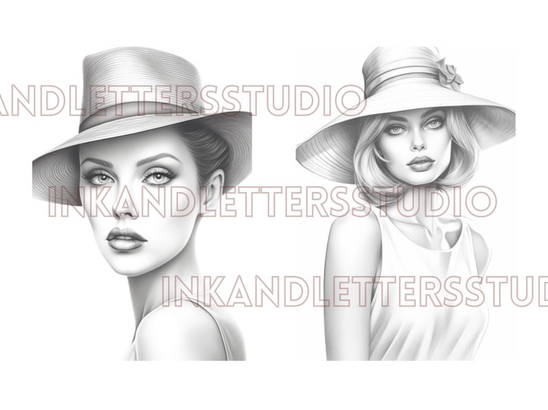 Short Hair Retro Women Coloring Page Grayscale Adult Printable Coloring ...