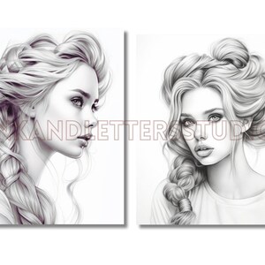 Beautiful Hair Braids Coloring Page Grayscale Adult Printable Coloring ...