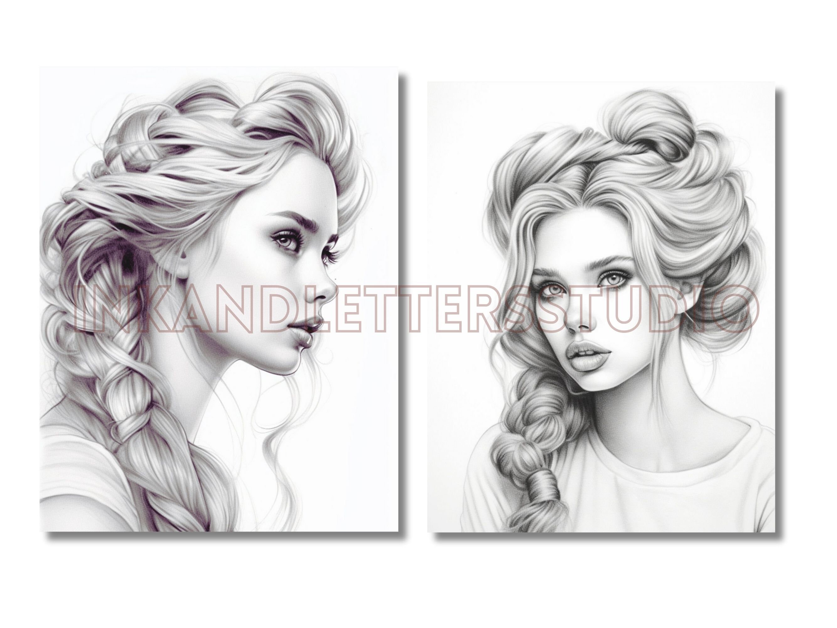 Beautiful Hair Braids Coloring Page Grayscale Adult Printable Coloring ...