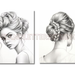 Beautiful Hair Braids Coloring Page Grayscale Adult Printable Coloring ...