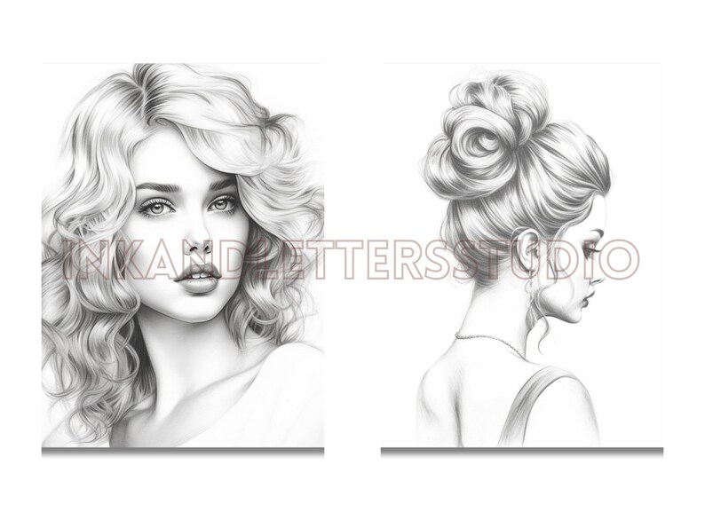 Hairstyle Coloring Page Grayscale Adult Printable Coloring Page for ...