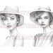 Short Hair Retro Women Coloring Page Grayscale Adult Printable Coloring ...