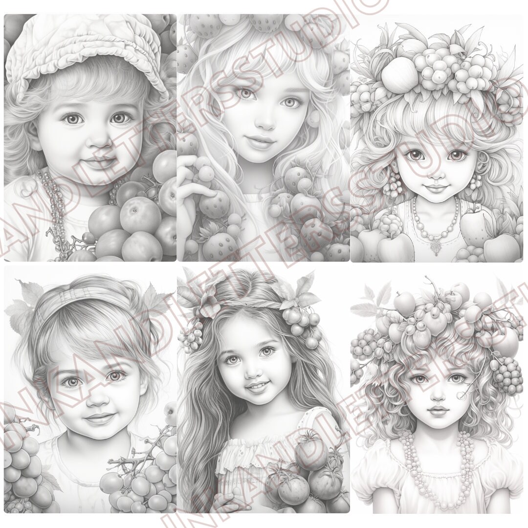 25 Fruit Farm Kids Coloring Page Grayscale Adult Printable Coloring ...
