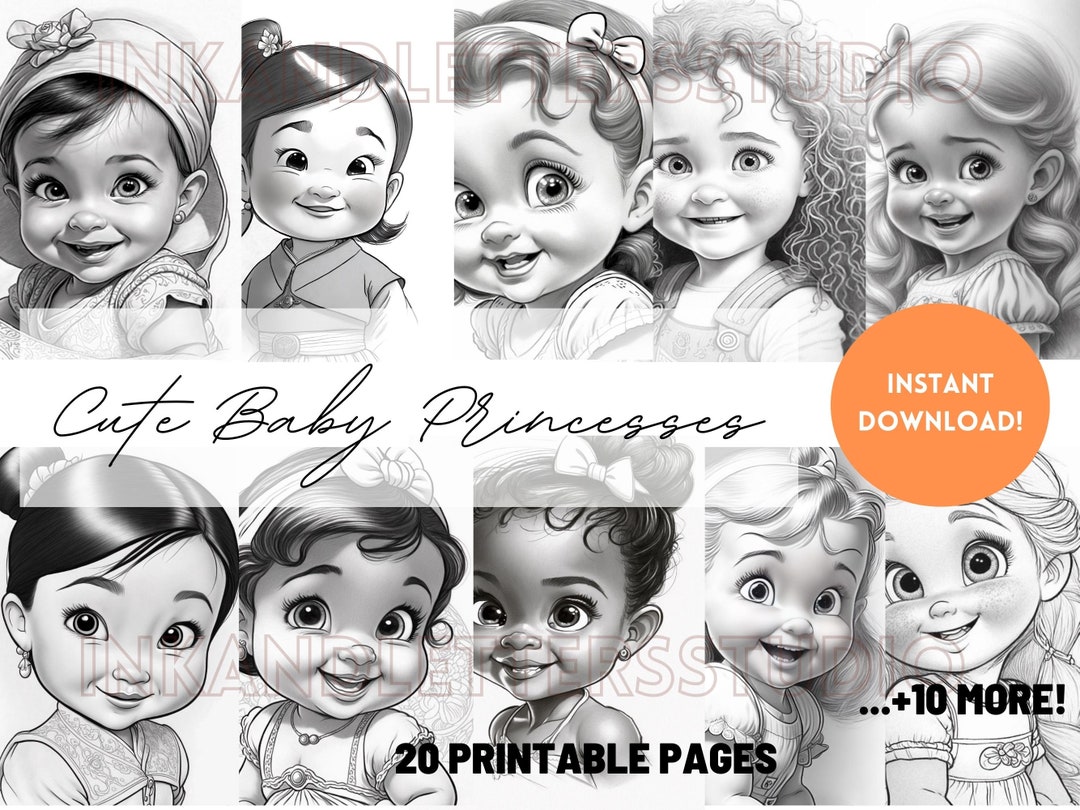 Cute Babies Coloring Page Grayscale Adult Printable Coloring Page for ...