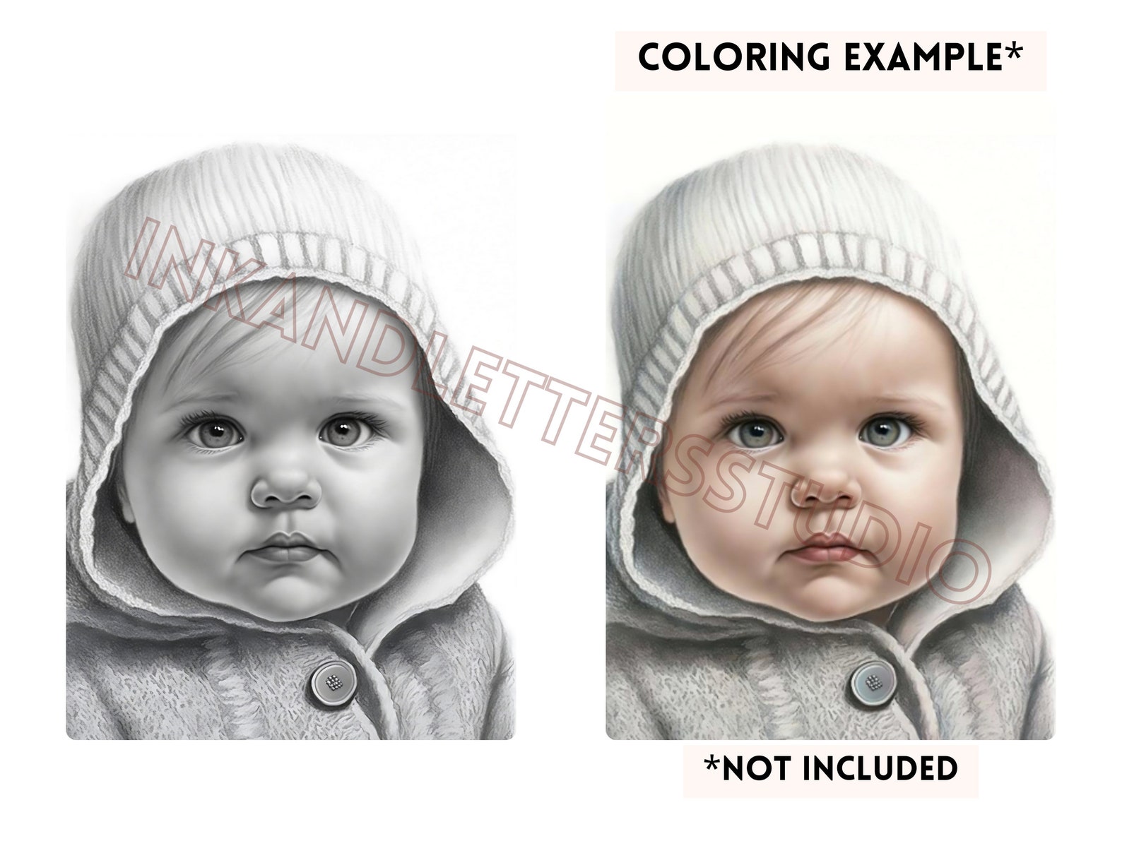 Cute Babies Coloring Page Grayscale Adult Printable Coloring Page for ...