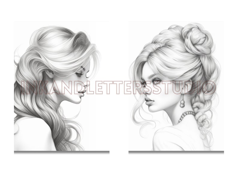 Hairstyle Coloring Page Grayscale Adult Printable Coloring Page for ...