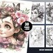 Cute Flower Fairy Girls Coloring Page Grayscale Adult Printable ...