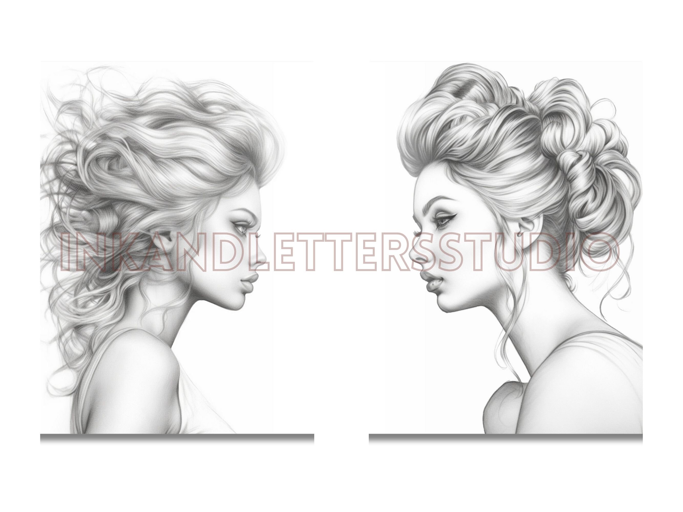 Hairstyle Coloring Page Grayscale Adult Printable Coloring Page for ...
