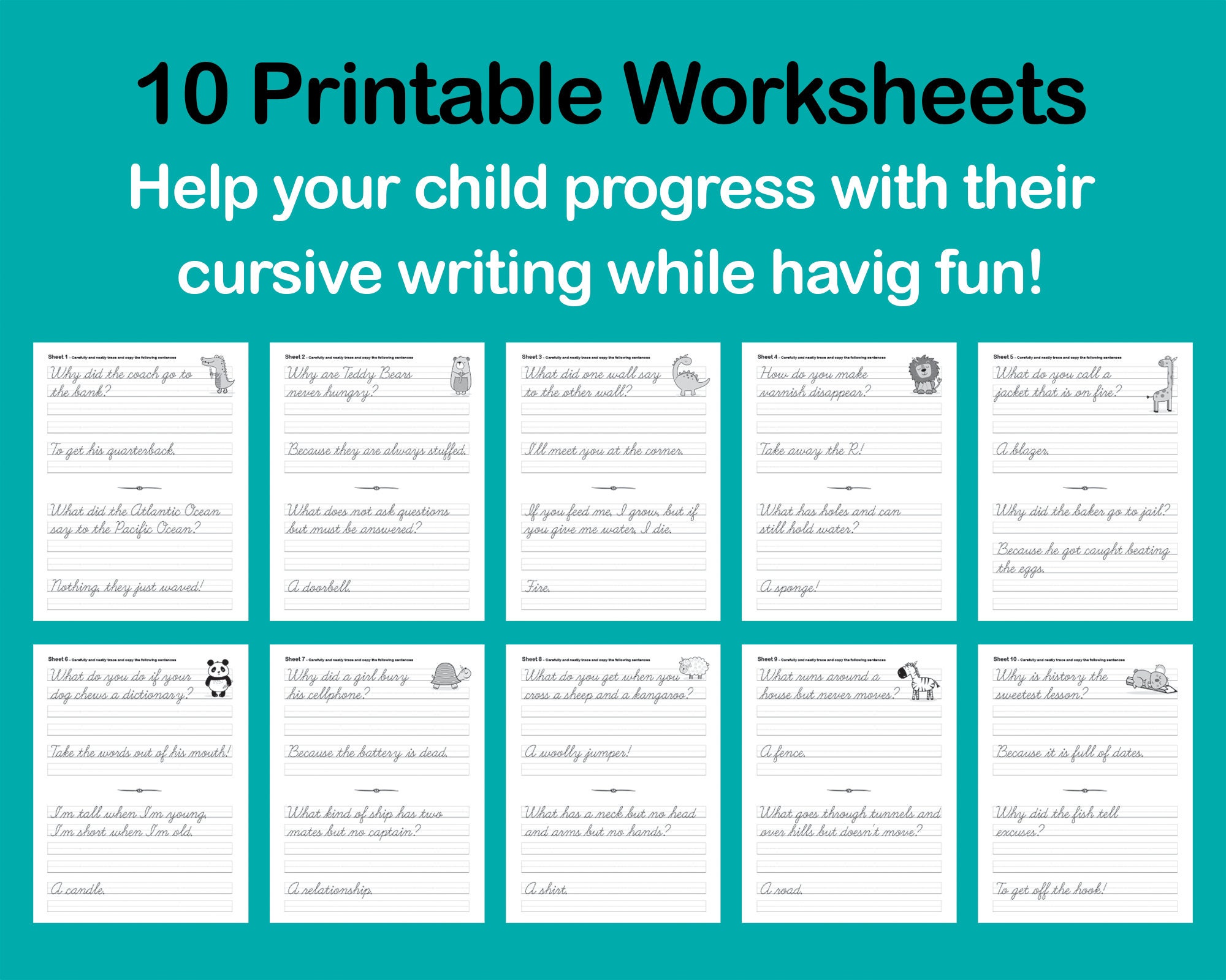 Cursive Handwriting Worksheets for Kids, Funny Sentences to Practice ...