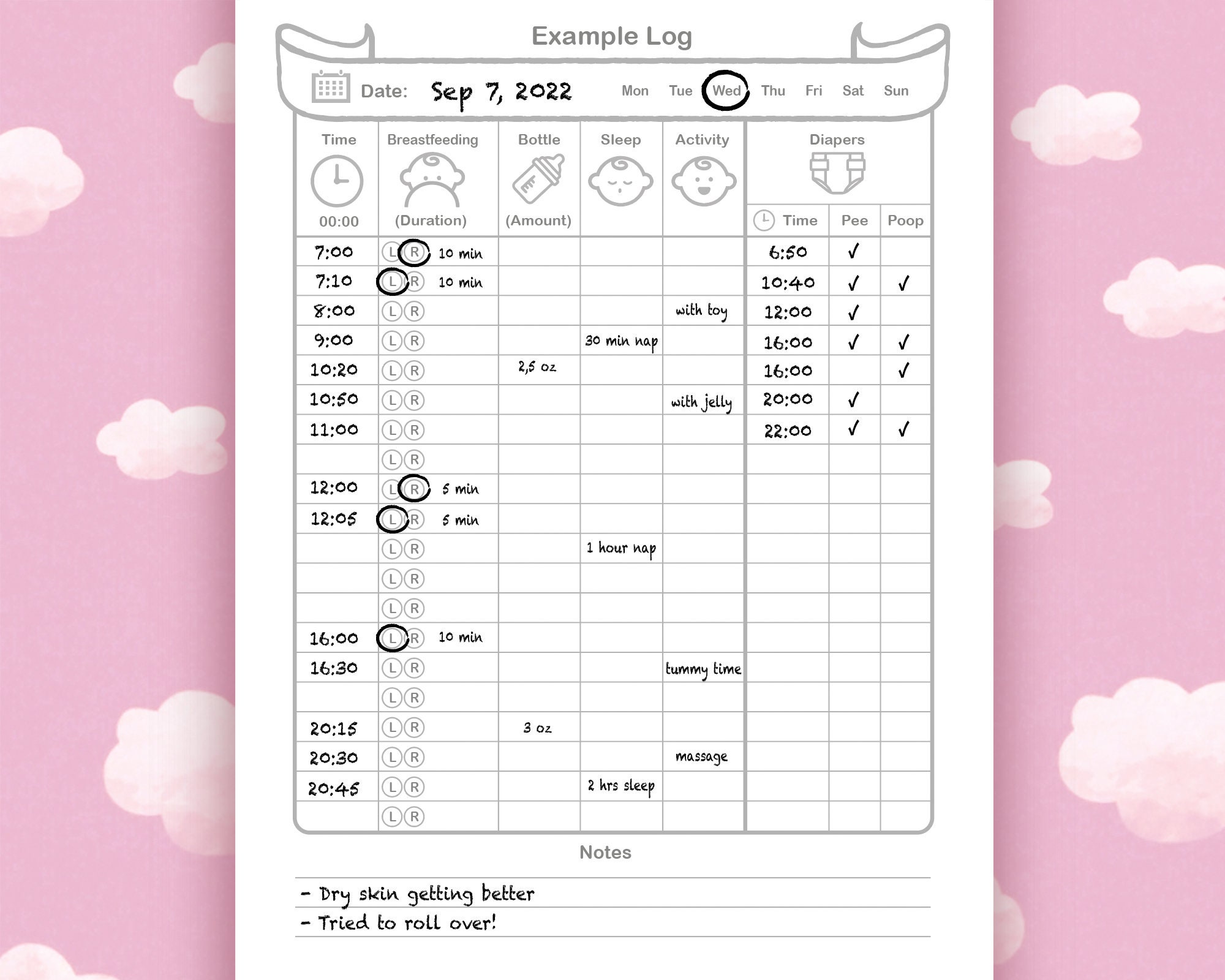 Newborn Baby or Toddler Log Tracker - Etsy
