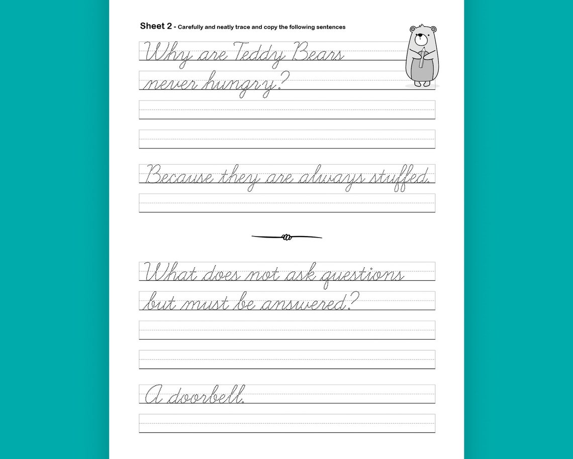 Cursive Handwriting Worksheets for Kids, Funny Sentences to Practice ...