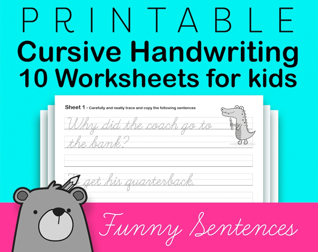Cursive Handwriting Worksheets for Kids, Funny Sentences to Practice ...