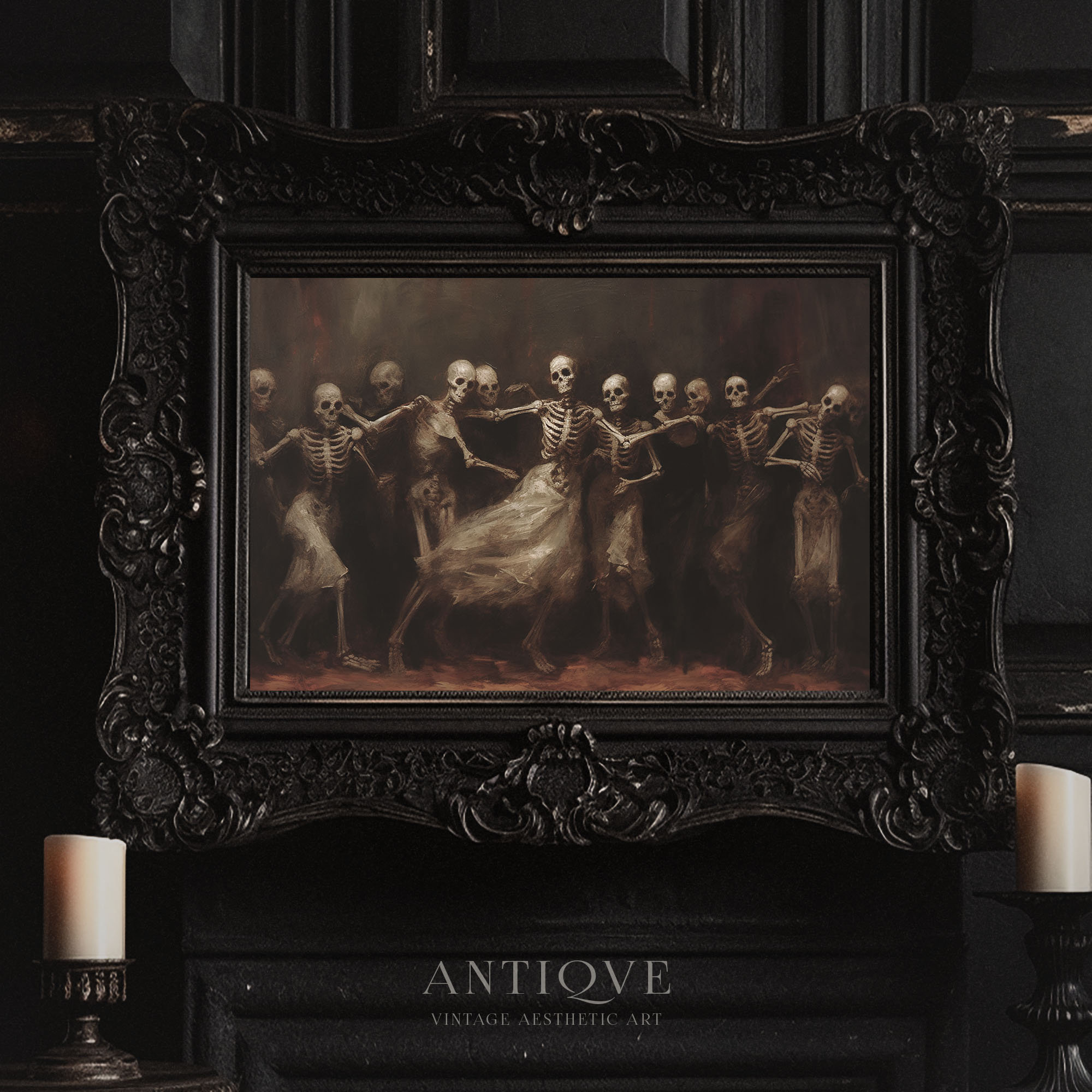 Painting of Skeletons Partying Dance of the Dead Halloween - Etsy