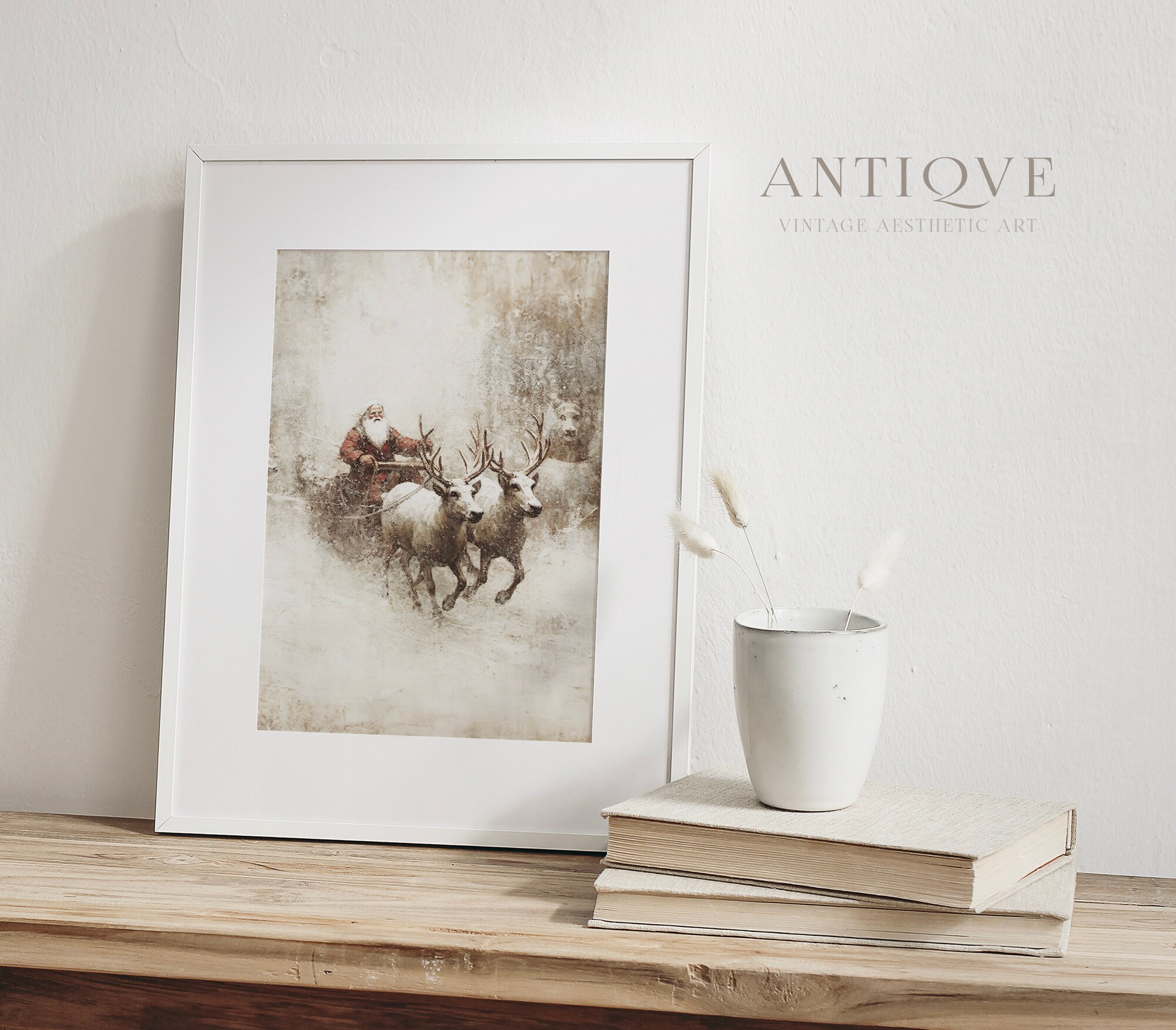 Santa Claus on Sled | Reindeers | Father Christmas on Sleigh | Rustic ...