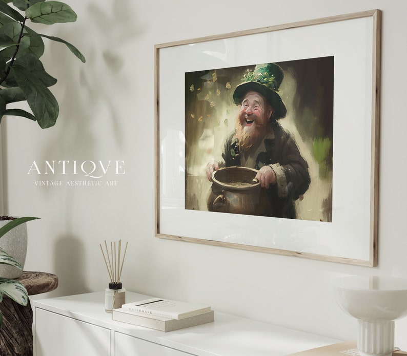 Irish Vintage Leprechaun With a Pot of Gold Painting St. - Etsy