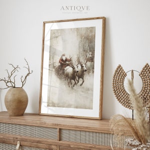 Santa Claus on Sled | Reindeers | Father Christmas on Sleigh | Rustic ...