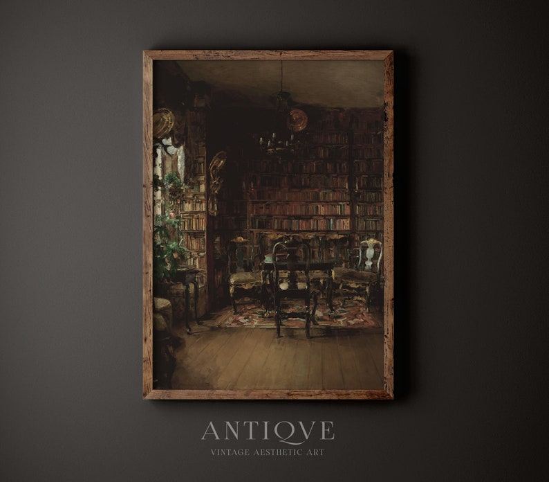 Moody Victorian Library Painting Vintage Printable Art - Etsy